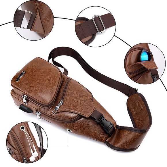Bags | Mens Leather Sling Shoulder Backpack Chest Bag | Poshmark